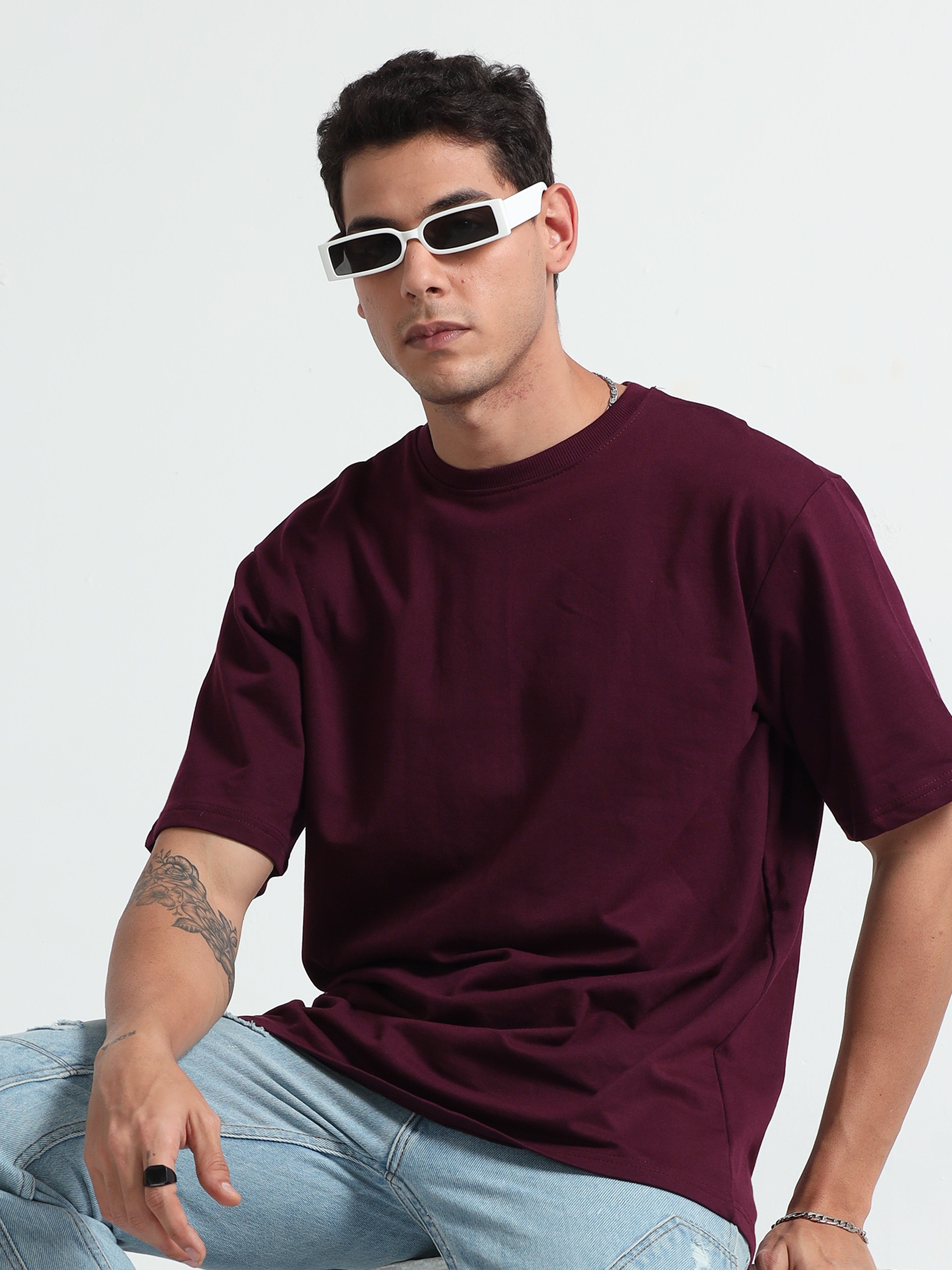 240GSM Unisex Wine Cotton Oversized Tshirt Wholesale Rate Manufacturer Rate – Londhe Garments