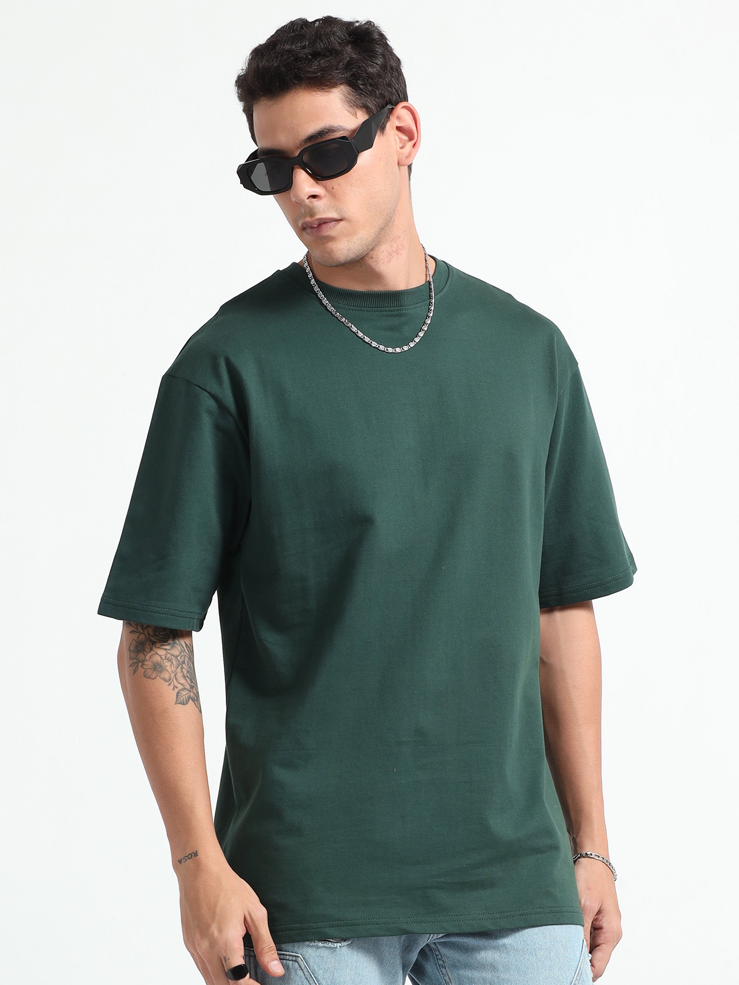 240GSM Unisex Bottle Green Cotton Oversized Tshirt Wholesale Rate Manufacturer Rate – Londhe ...