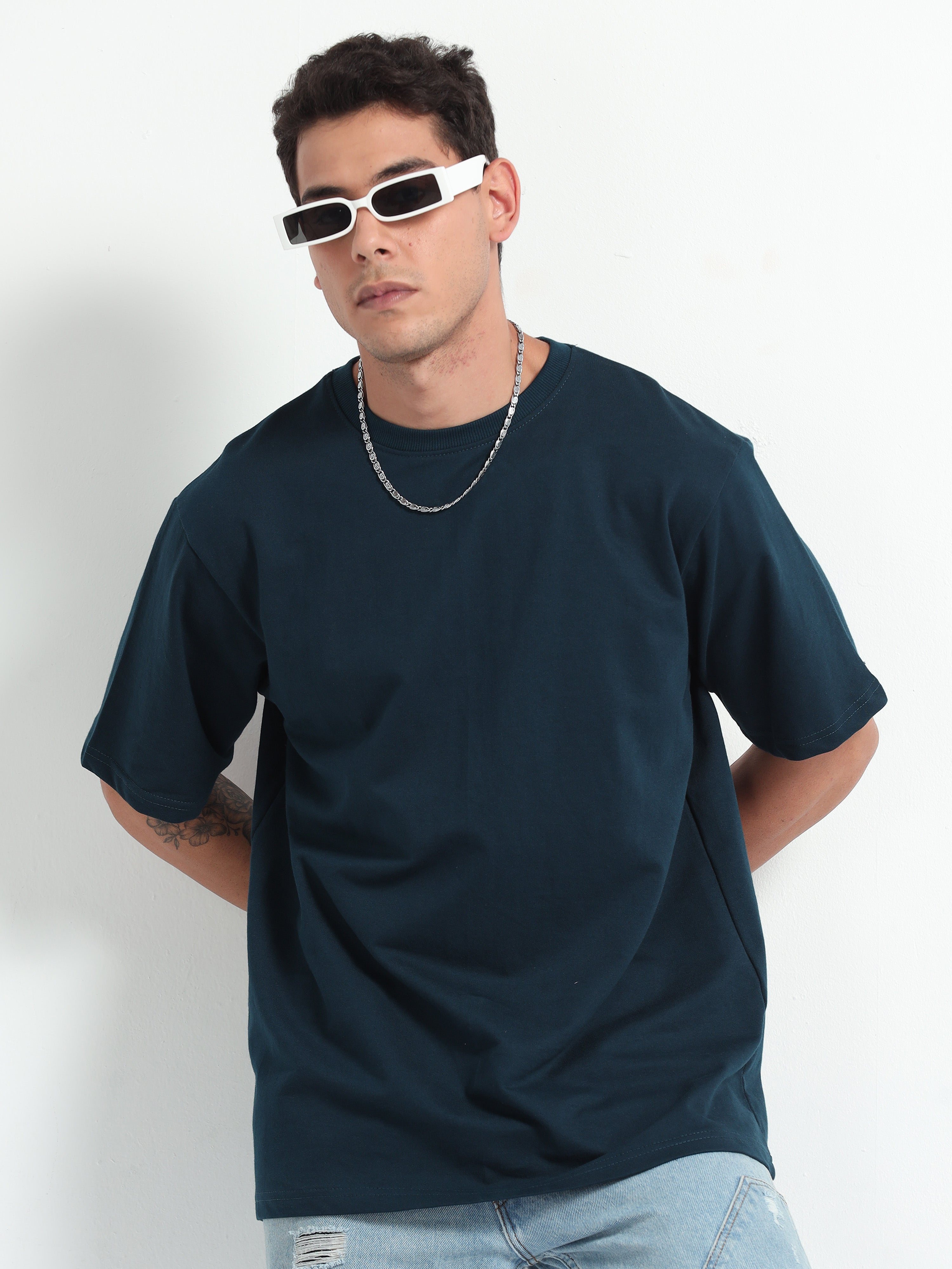 240GSM Unisex Petrol Green Cotton Oversized Tshirt Wholesale Rate Manufacturer Rate – Londhe ...